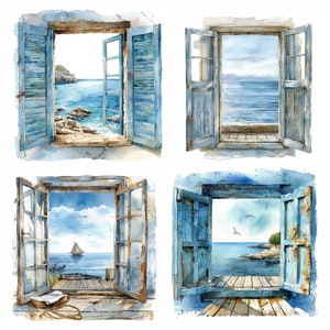 20 Window Ocean View Clipart, Window to Sea, Printable Watercolor ...