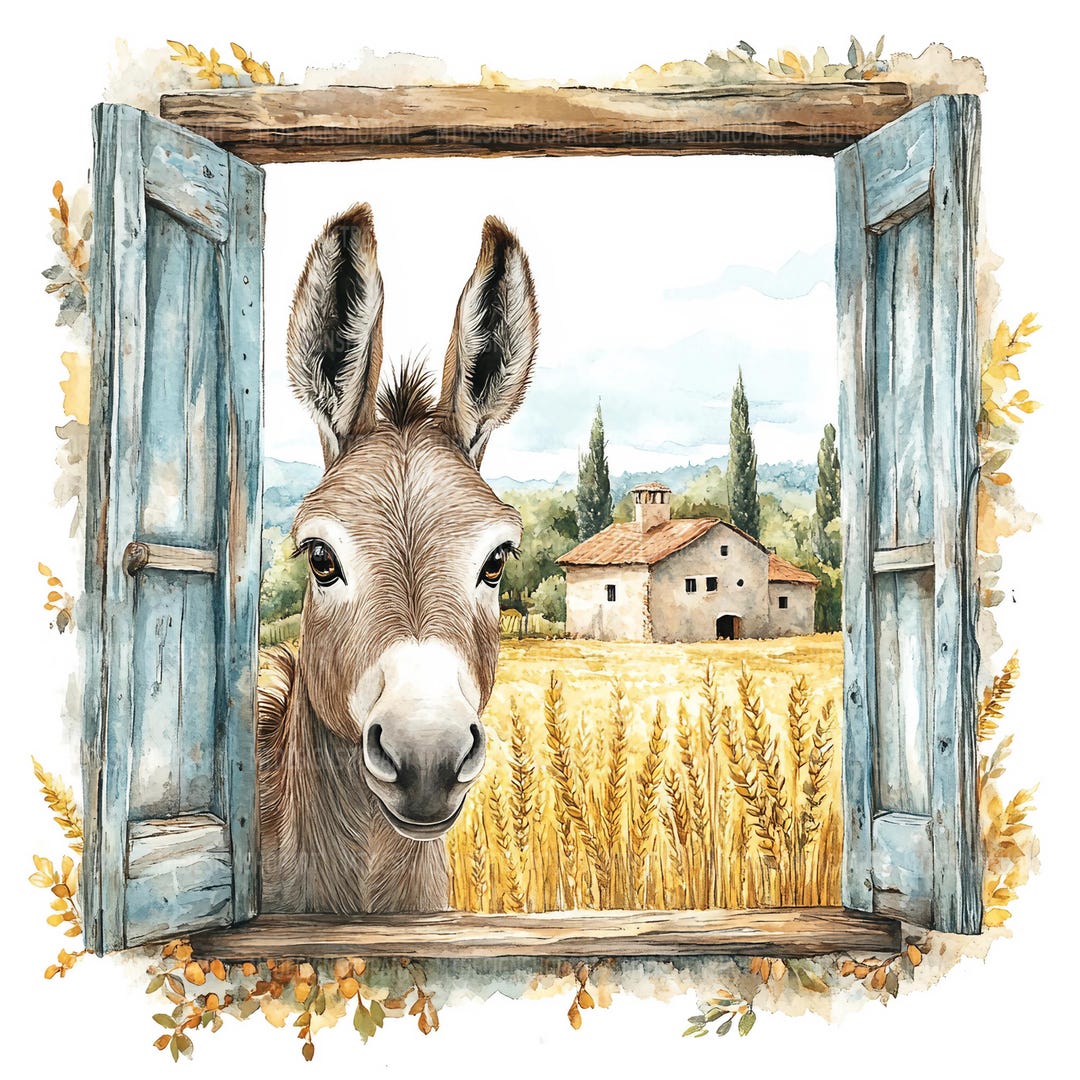 20 Donkey Window Clipart, Nursery Donkey, Printable Watercolor Clipart ...
