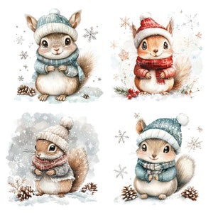 24 Christmas Squirrel Clipart, Squirrel Clipart, Printable Watercolor ...