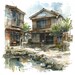 11 Old Lake Town Clipart, Old Town Bundle Clipart, Printable Watercolor ...