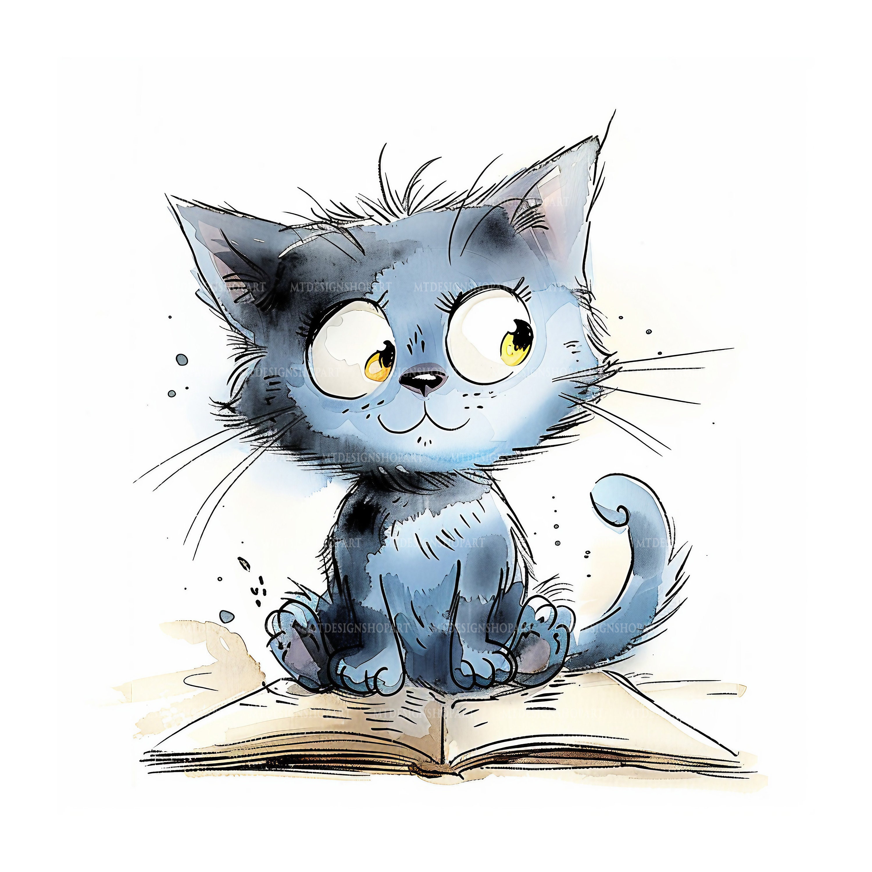 20 of Crazy Cats Clip Art 20 Jpgs - Digital Print, Watercolour Cat ...