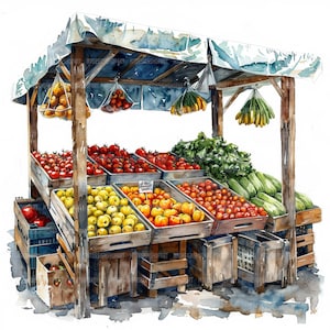 10 Farmers Market Clipart, Fruits and Vegetables Landscape, Printable ...