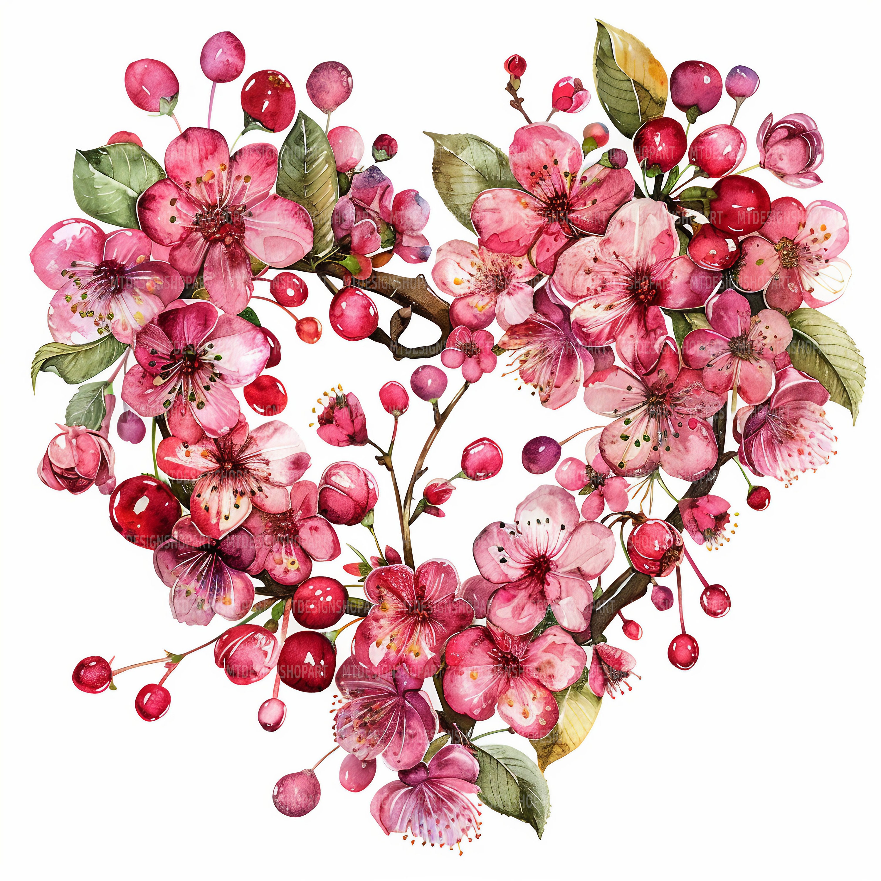 18 Floral Heart Clipart, Heart Clipart, Watercolor Clipart, Printable ...