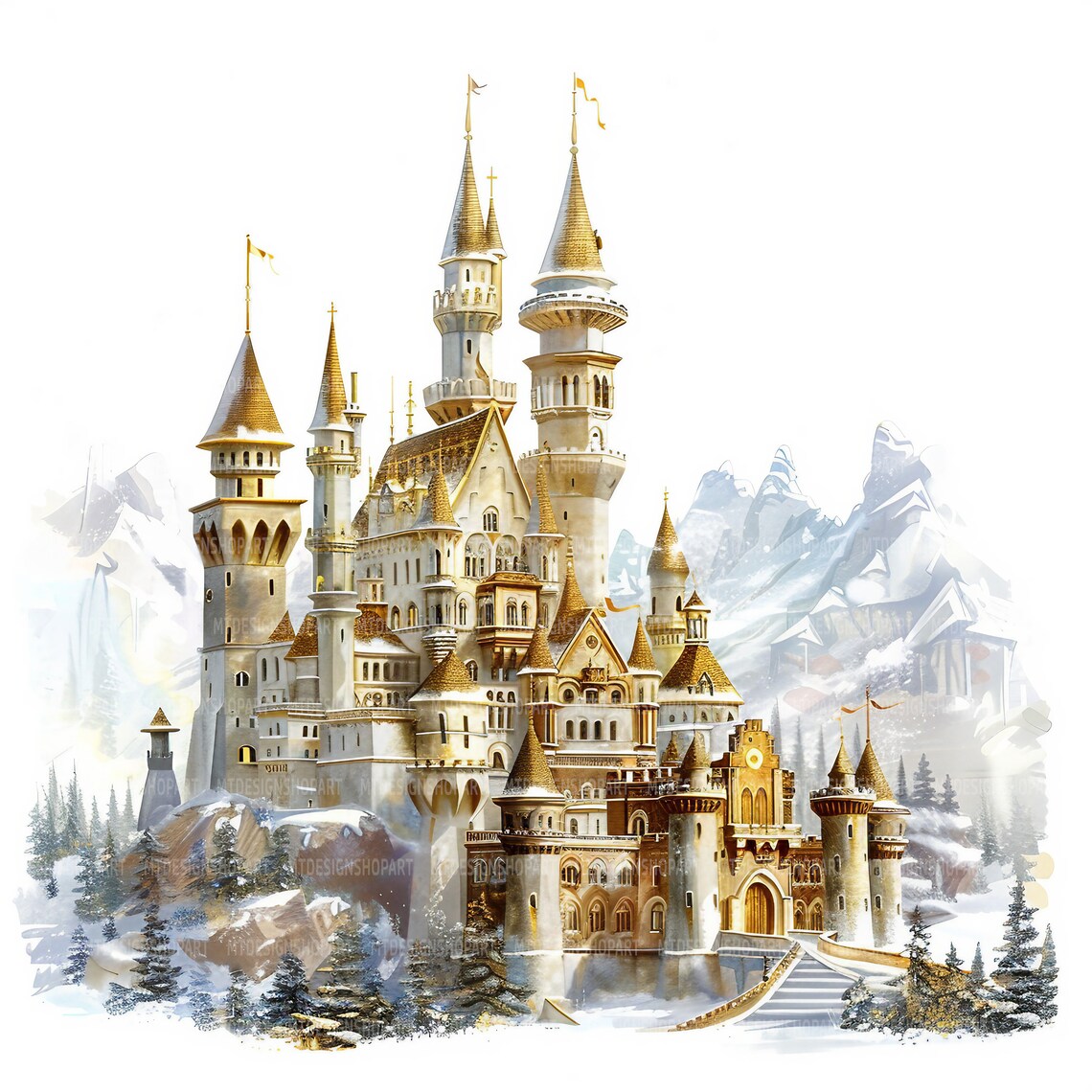 17 Winter Castle Clipart, Princess Castle, Printable Watercolor Clipart ...
