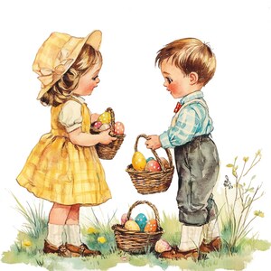 16 Cute Easter Girl and Boy Clipart, Baby Easter Kids Clipart ...