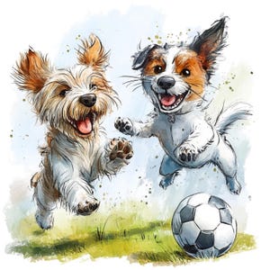 16 Dogs Playing Football Clipart, Printable Watercolor Clipart, Paper ...