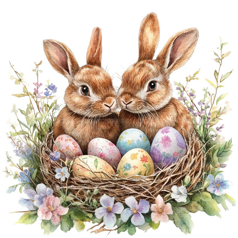 15 Easter Bunny Clipart, Easter Eggs, Printable Watercolor Clipart ...