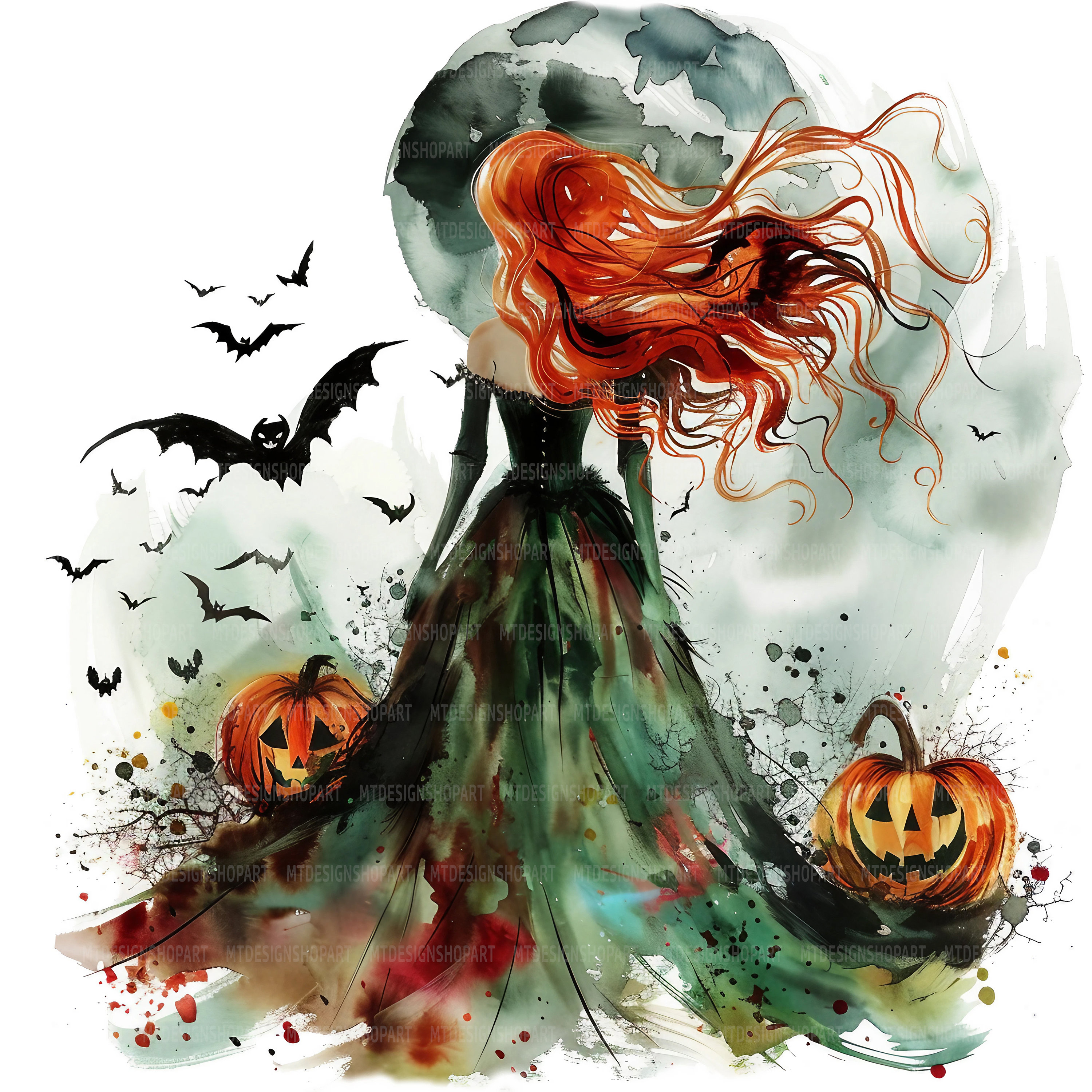 11 Scary Princess Clipart, Halloween Landscape, Printable Watercolor ...