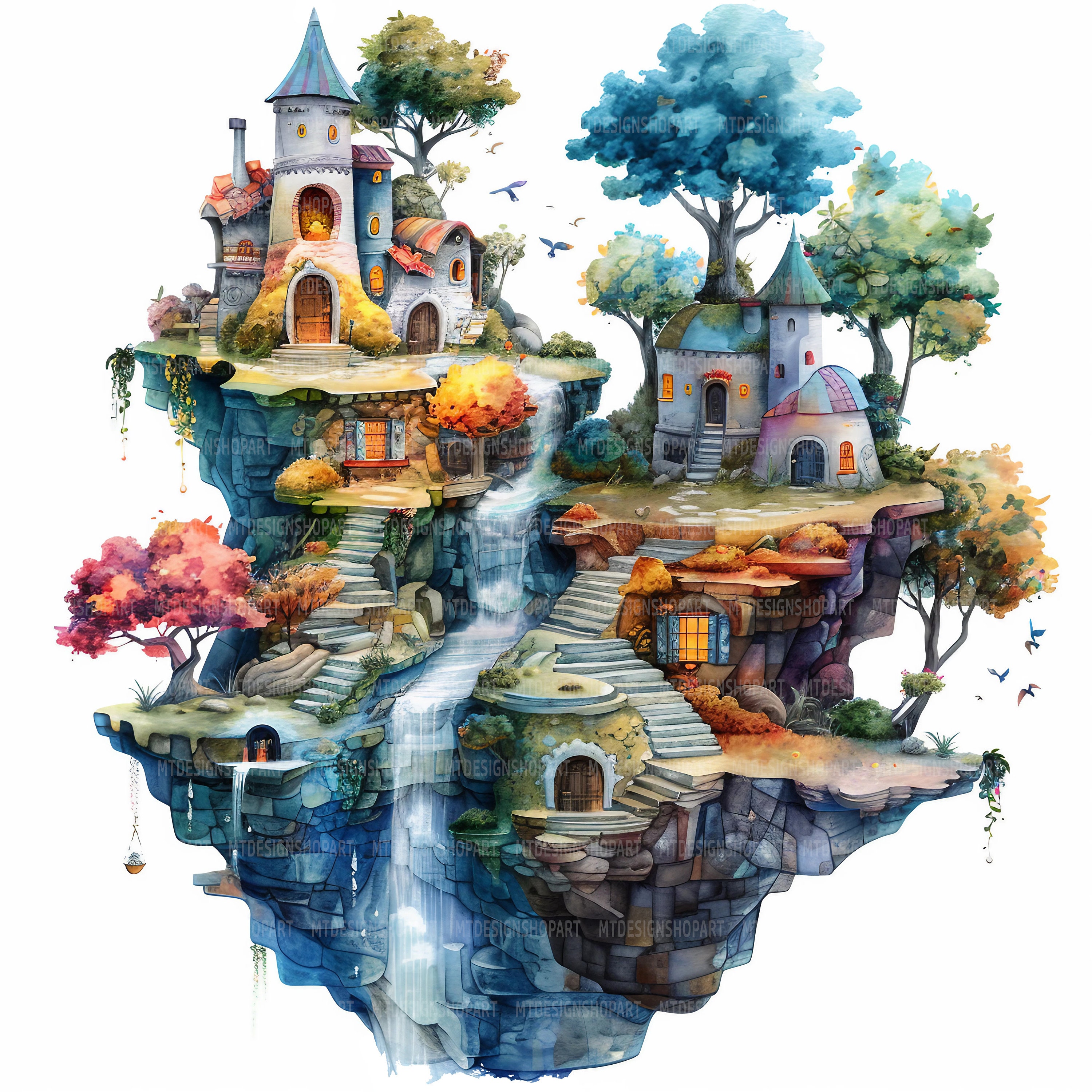 12 Floating Castle Clipart, Castle in Sky Landscape, Printable ...