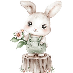 19 Cut Rabbit on Tree Clipart, Rabbit Clipart, Printable Watercolor ...