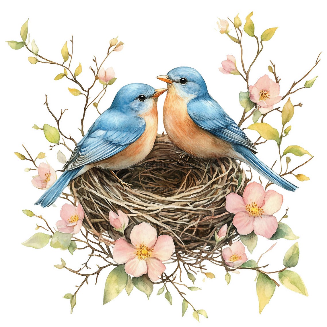 16 Spring Bird Nest Clipart, Blue Bird Clipart, Printable Watercolor ...