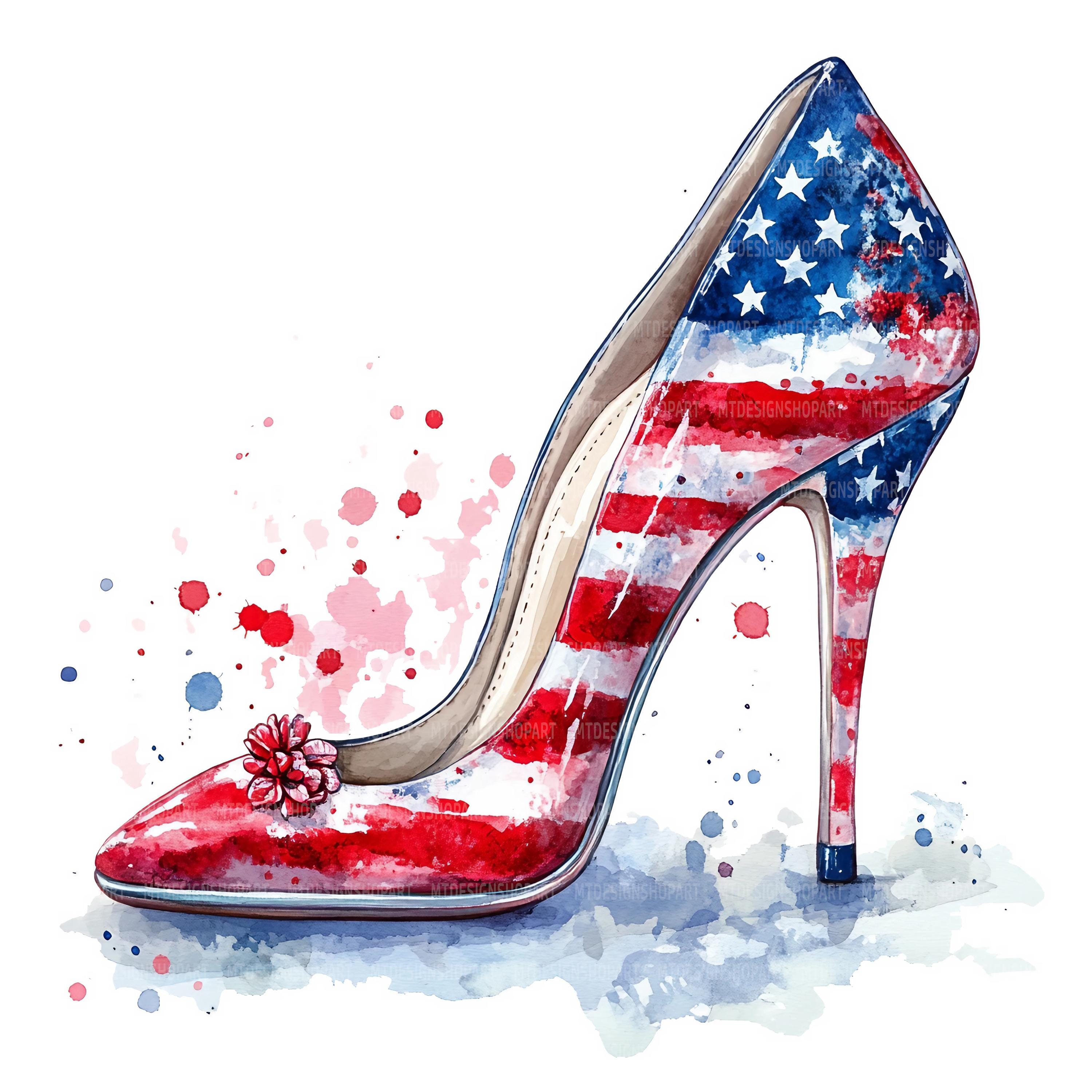 15 USA High Heels Clipart,american Flag, Printable Watercolor Clipart ...