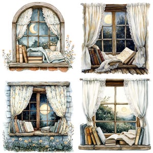 24 Night Window Clipart, Nursery Window Clipart, Printable Watercolor ...