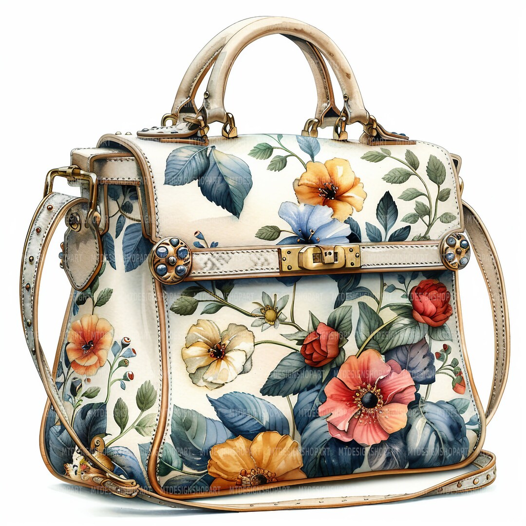16 Floral Handbag Clipart, Handbag Clipart, Printable Watercolor ...