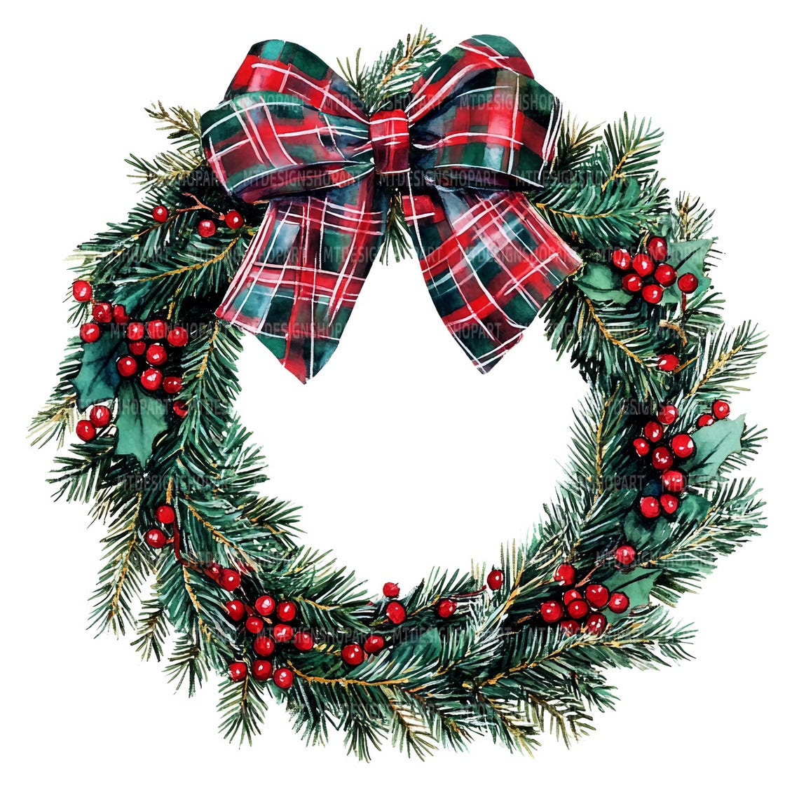 20 Watercolor Christmas Wreath Clipart, Christmas Wreath Bow, Holiday ...
