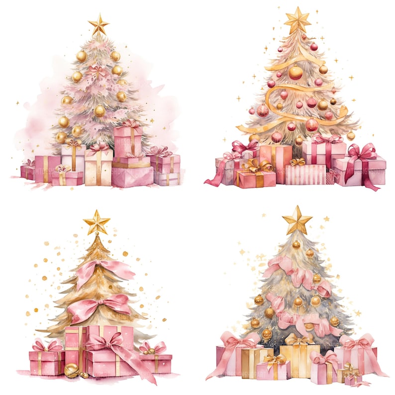 19 Pink Christmas Tree Clipart, Christmas Gift Tree, Printable ...