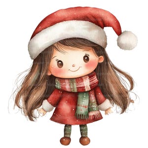 16 Santa Girl Clipart, Christmas Girl Clipart, Printable Watercolor ...