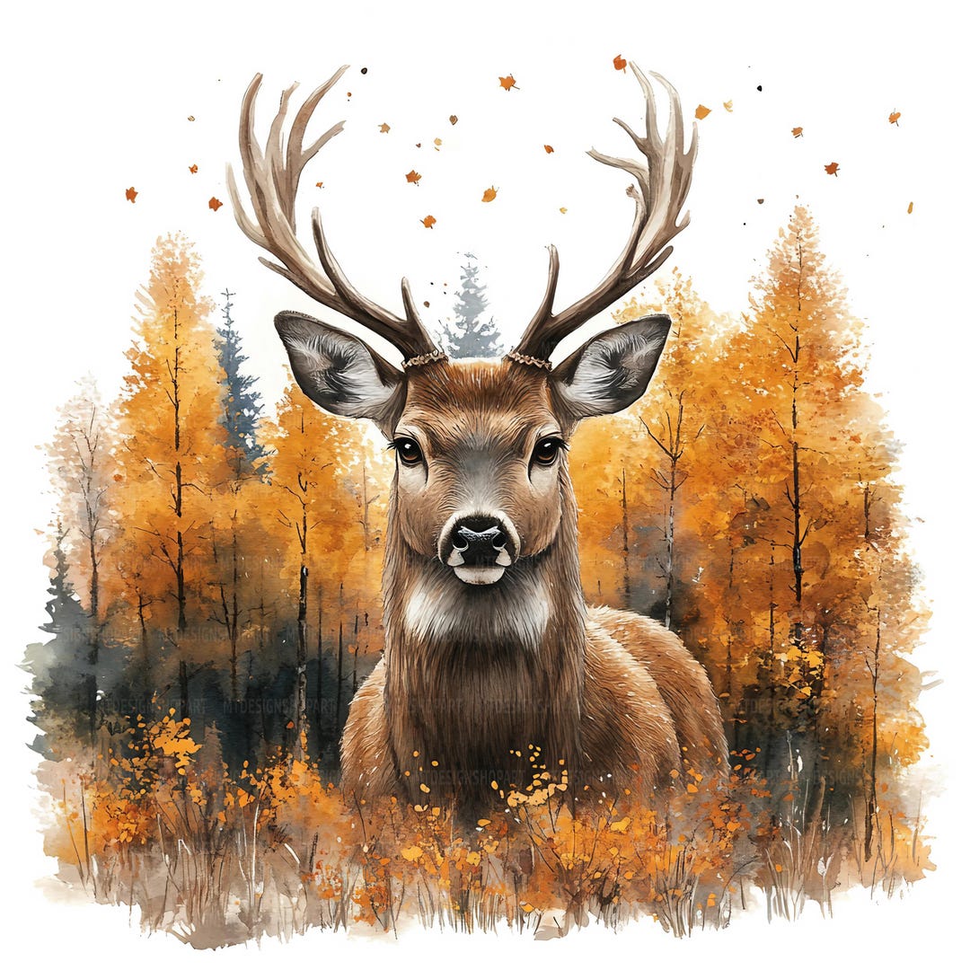16 Deer in Autumn Clipart, Deer in Forest, Printable Watercolor Clipart ...