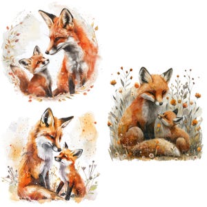 15 Fox Baby and Mother Clipart, Cute Baby Fox, Printable Watercolor ...