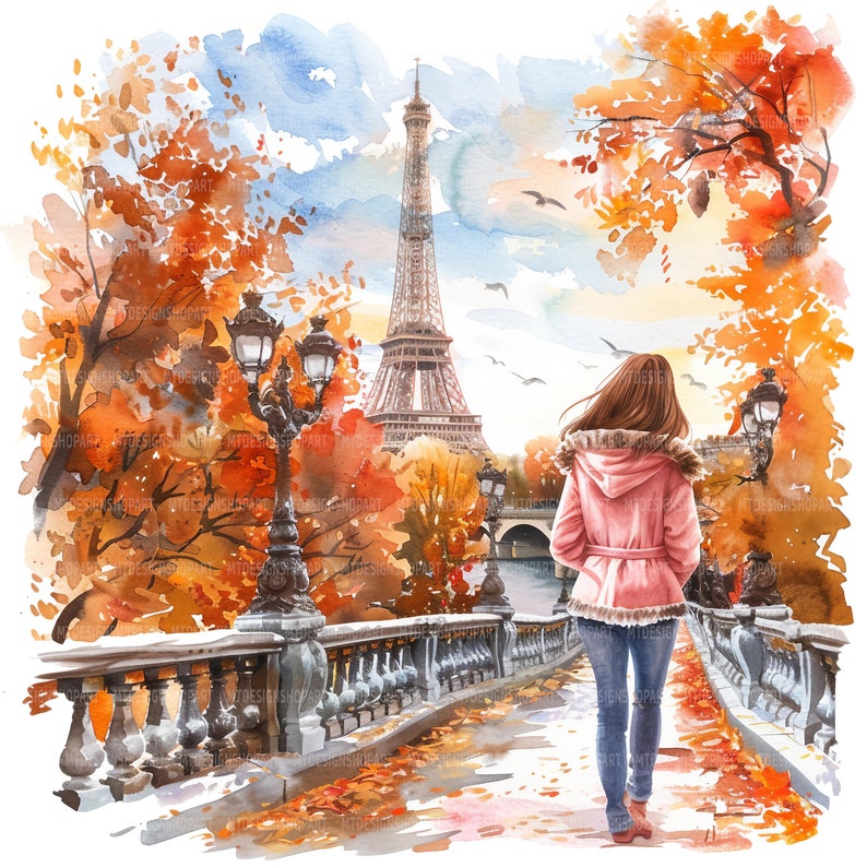 10 Woman in Paris Clipart, Autumn Clipart, Wearing Pink, Printable ...