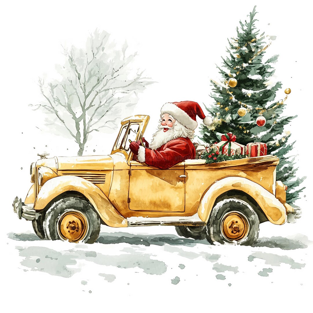 19 Santa in Yellow Car Clipart, Christmas Santa Claus Clipart ...