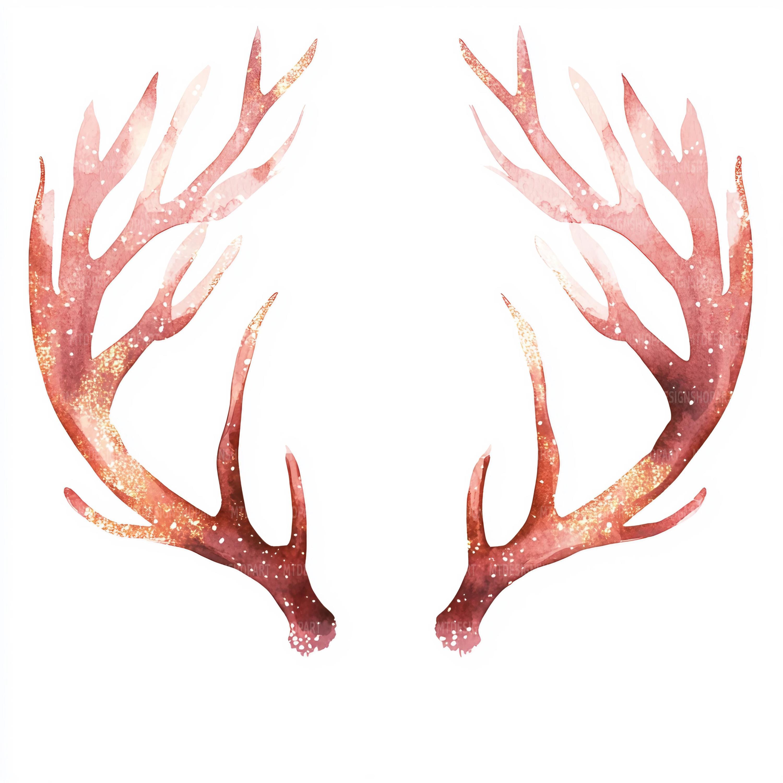11 Deer Antlers Clipart, Rose Gold Antlers, Printable Watercolor ...