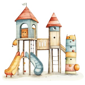 20 Playgrounds Clipart, Kids Playground, Printable Watercolor Clipart ...