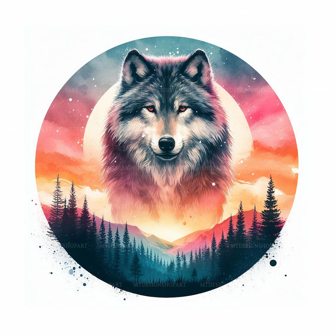 18 Wolf Sunset Clipart, Printable Watercolor Clipart, Watercolor Wolf ...