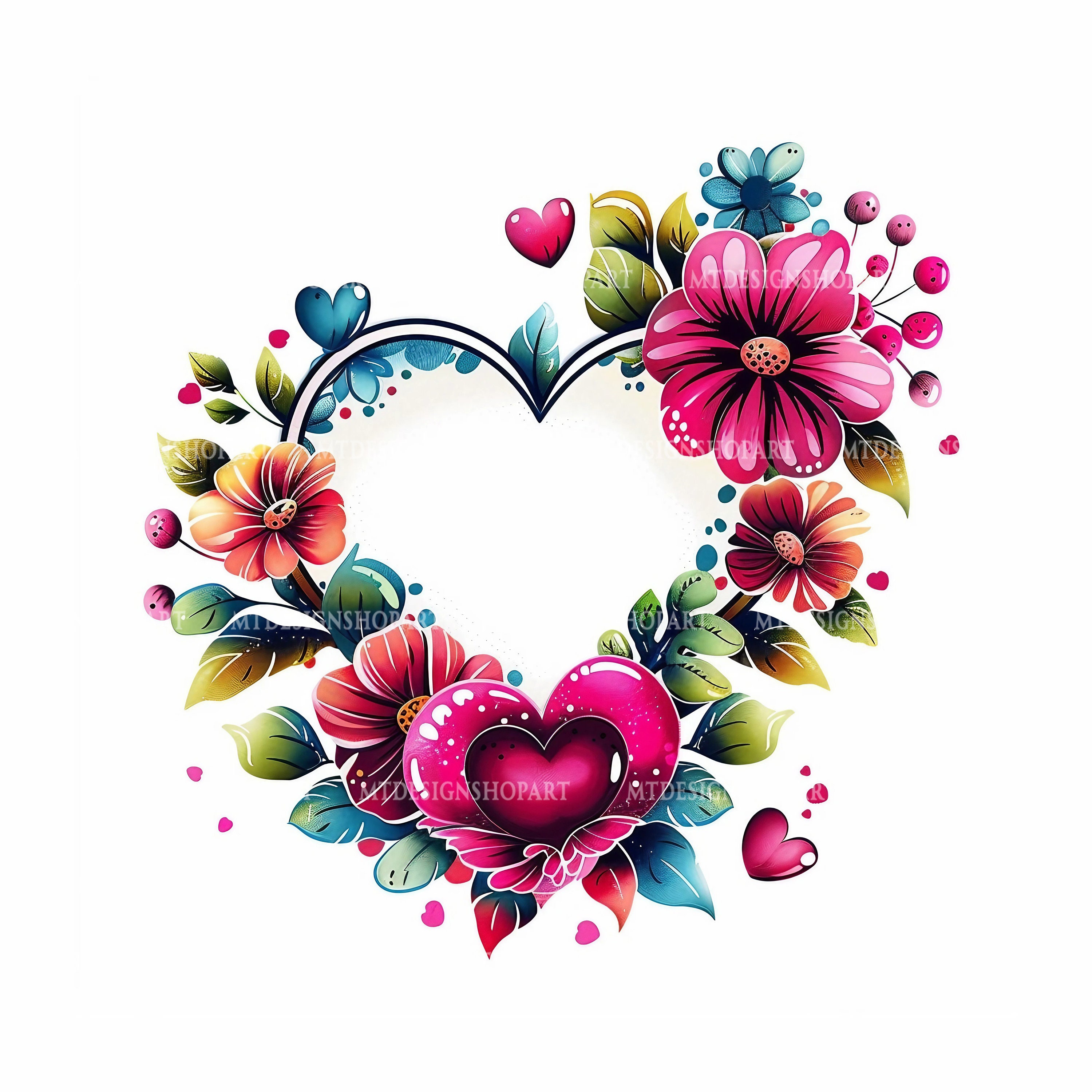 20 Watercolor Flower Heart Clipart, High Quality Jpgs, Floral Hearts ...