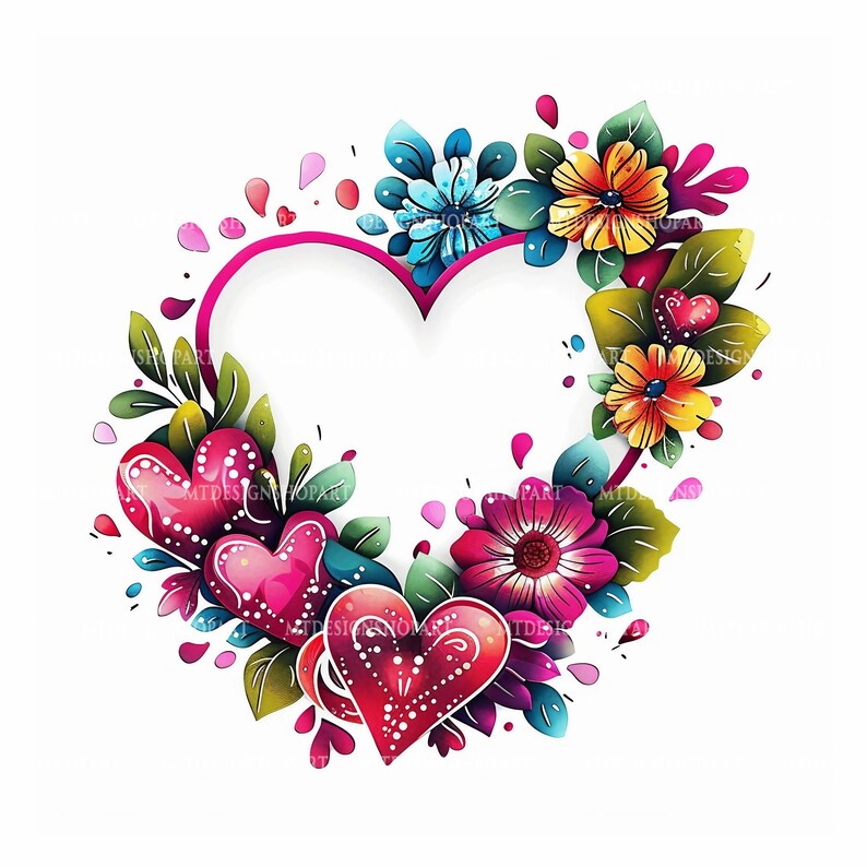 20 Watercolor Flower Heart Clipart, High Quality Jpgs, Floral Hearts ...