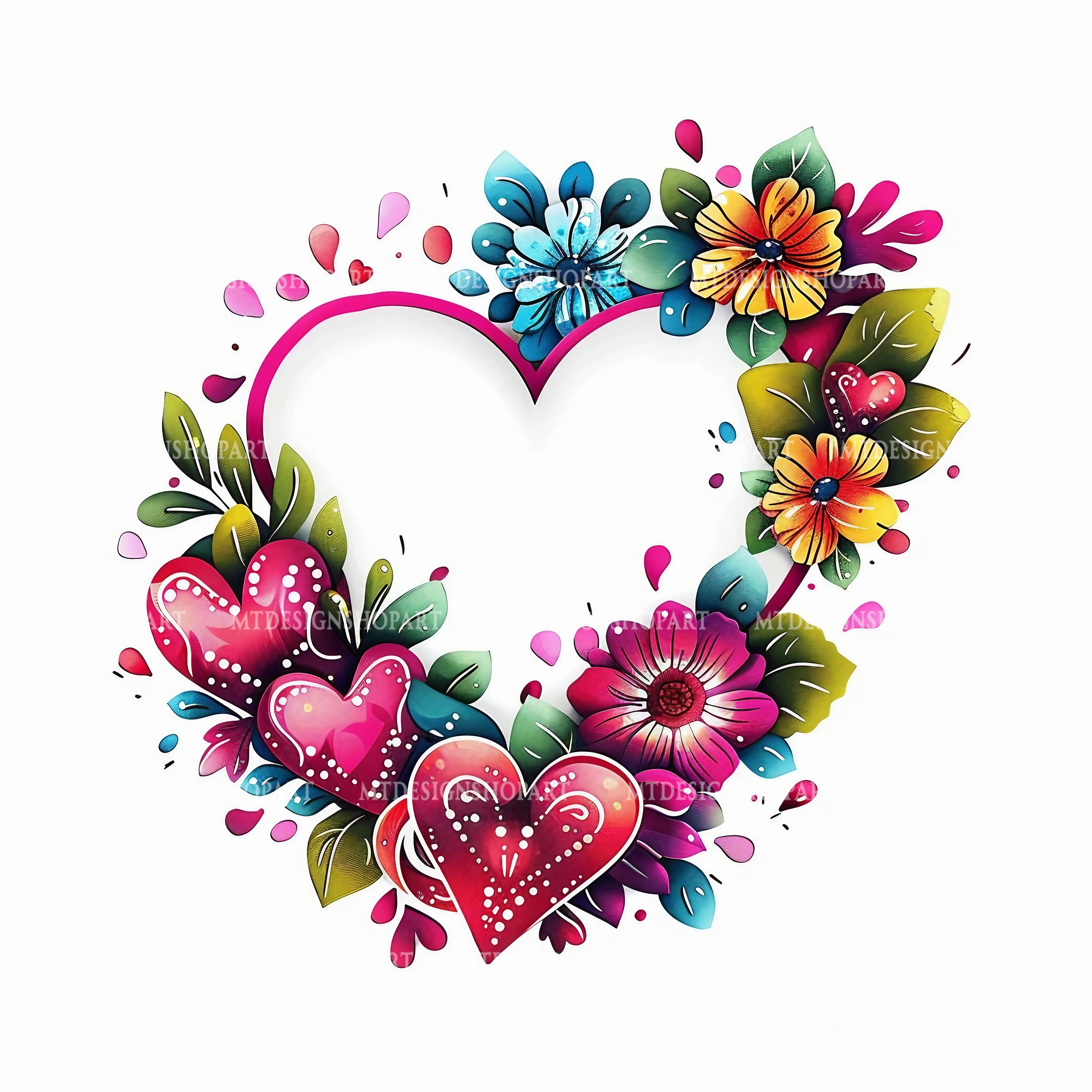 20 Watercolor Flower Heart Clipart, High Quality Jpgs, Floral Hearts ...