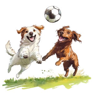16 Dogs Playing Football Clipart, Printable Watercolor Clipart, Paper ...