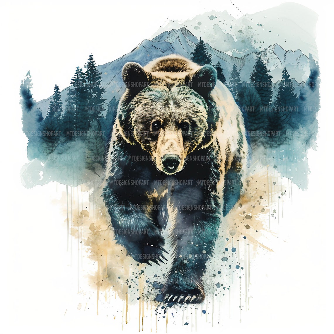 12 Bear Attack Clipart, Printable Watercolor Clipart, Bear Clipart ...