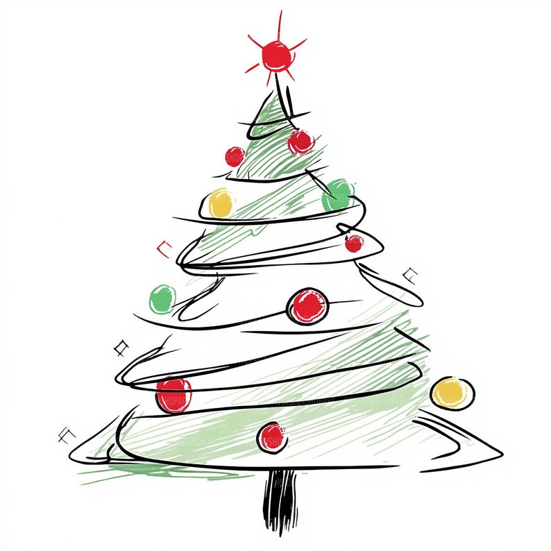 19 Christmas Tree Clipart, Line Art Christmas Tree, Printable ...