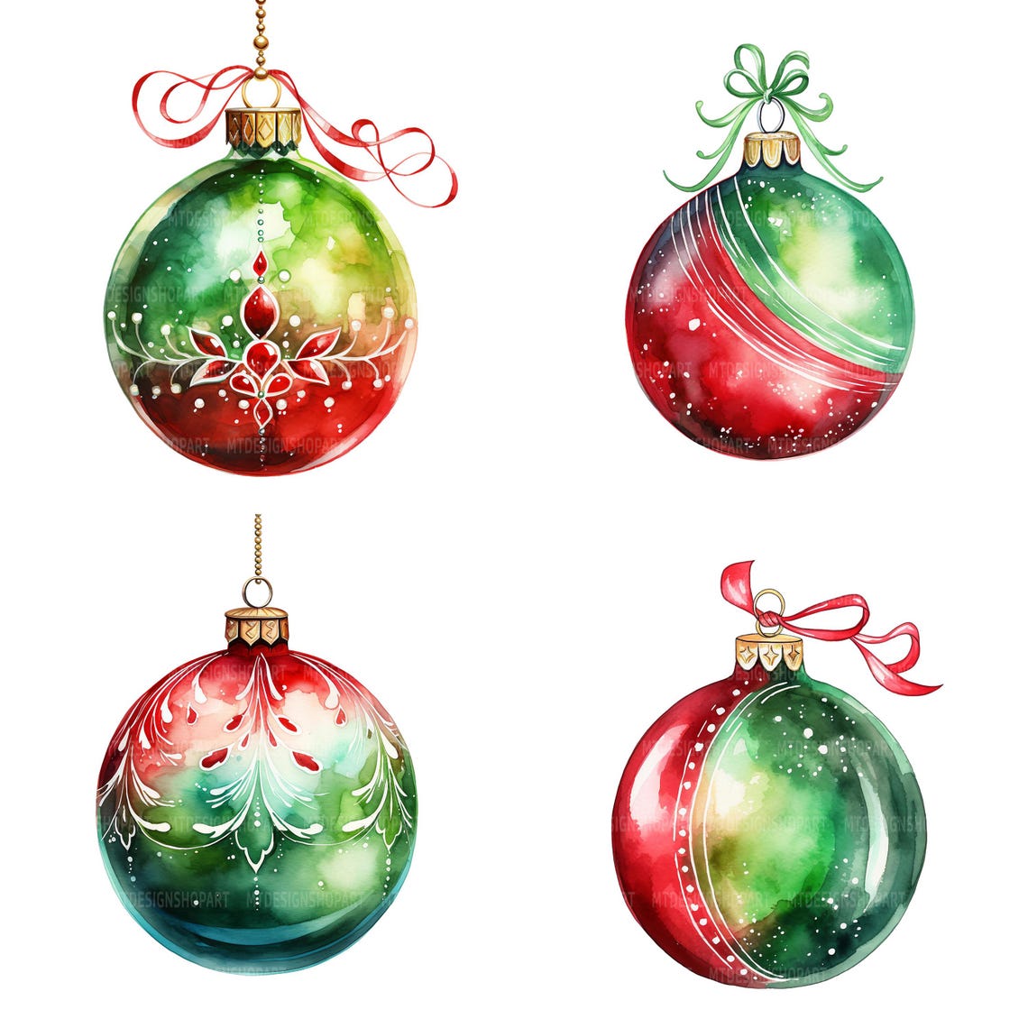 22 Christmas Bauble Clipart, Red and Green Bauble, Bauble, Printable ...