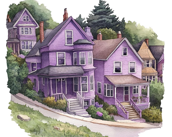 8 Village Clipart, Purple Village, Coloured Houses, Printable ...