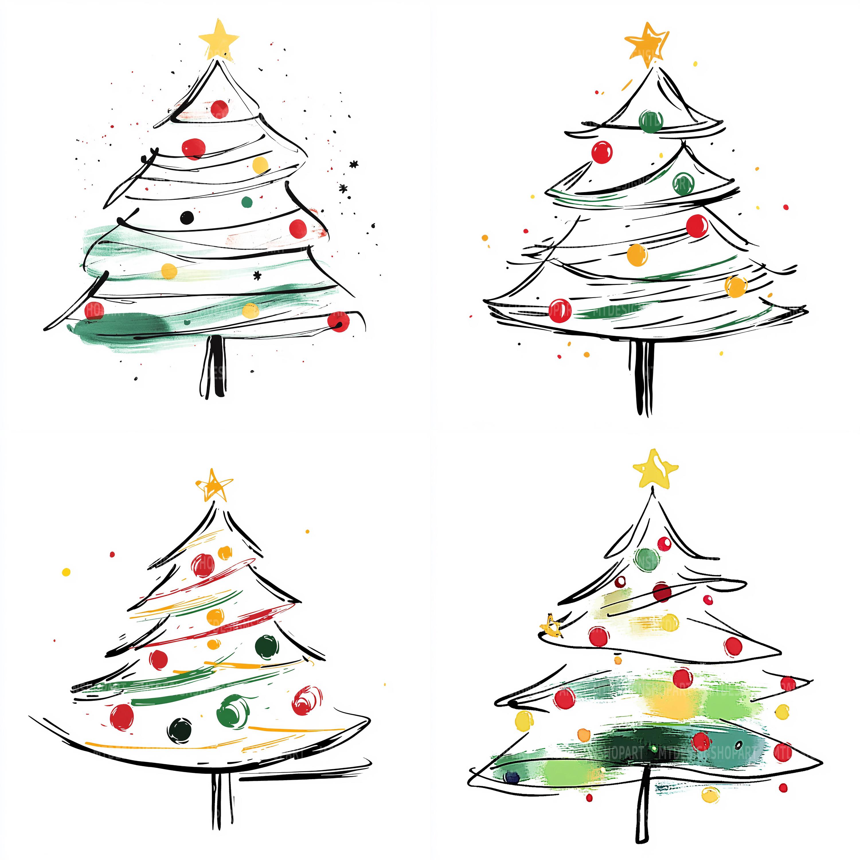 19 Christmas Tree Clipart, Line Art Christmas Tree, Printable ...