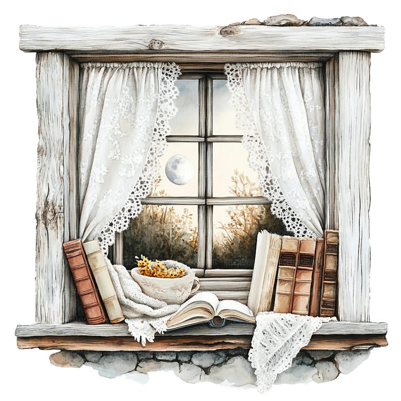 24 Night Window Clipart, Nursery Window Clipart, Printable Watercolor ...