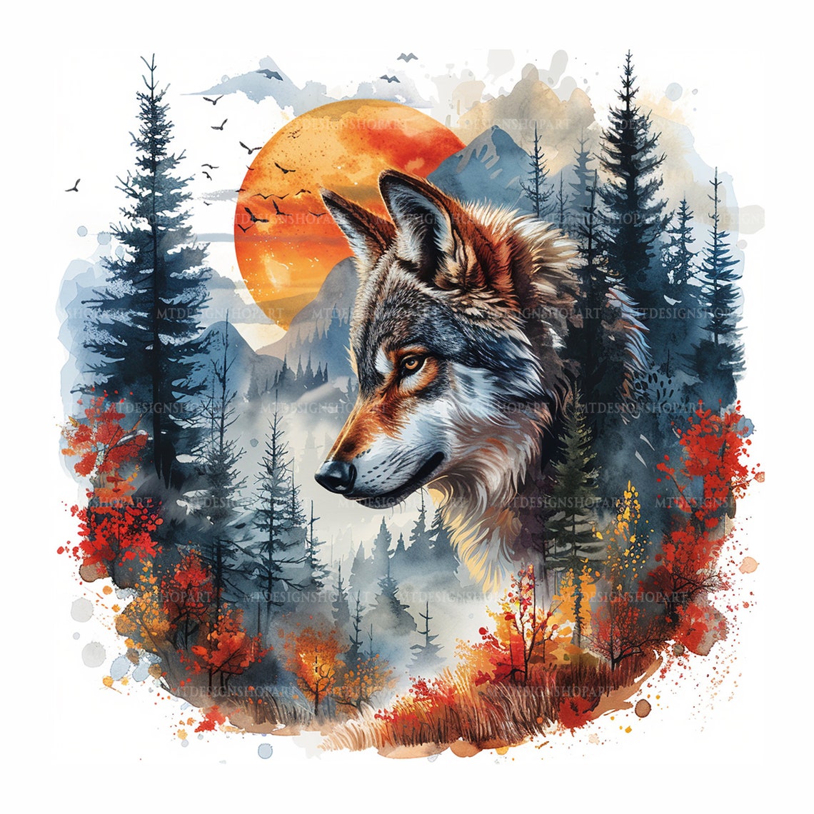 15 Wolf Head Clipart, Printable Watercolor Clipart, Watercolor Wolf ...