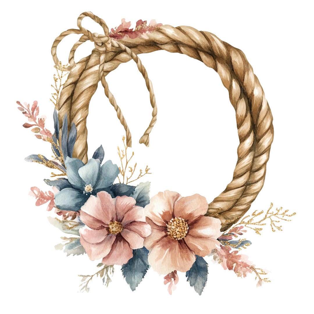 21 Cowboy Lasso With Flowers Clipart, Lasso Clipart, Printable ...