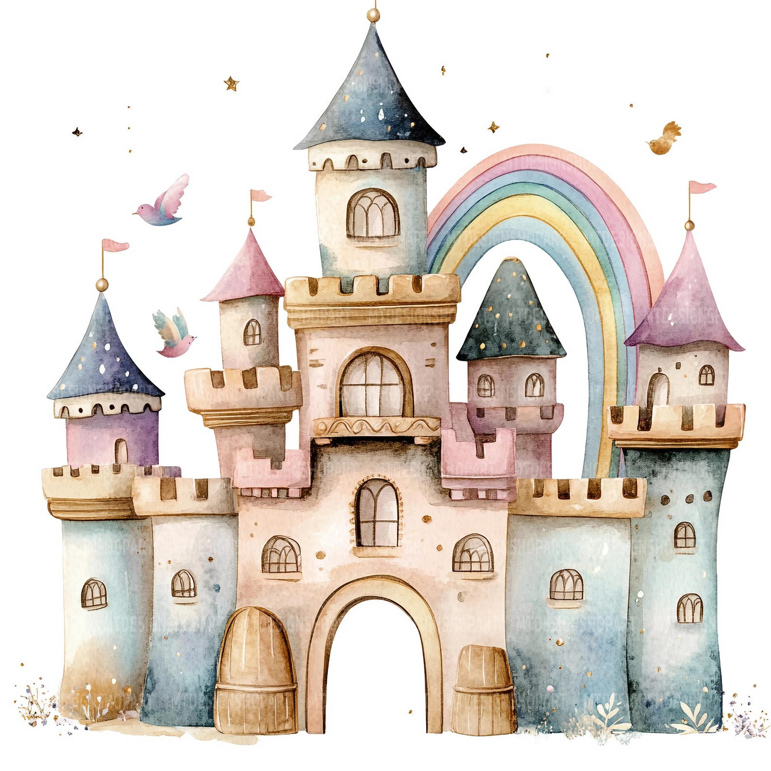 18 JPG Rainbow Princess Castle Bundle Clipart, Digital Download Cute ...