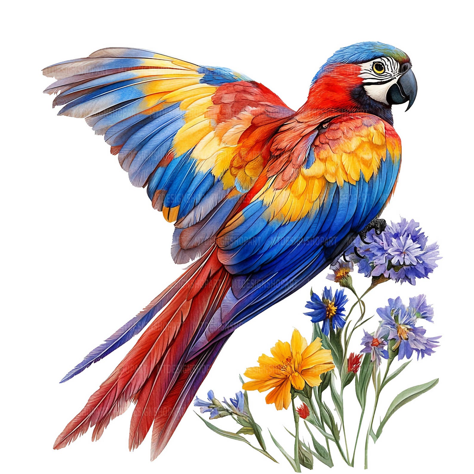 16 Floral Parrot Clipart, Tropical Bird, Printable Watercolor Clipart ...