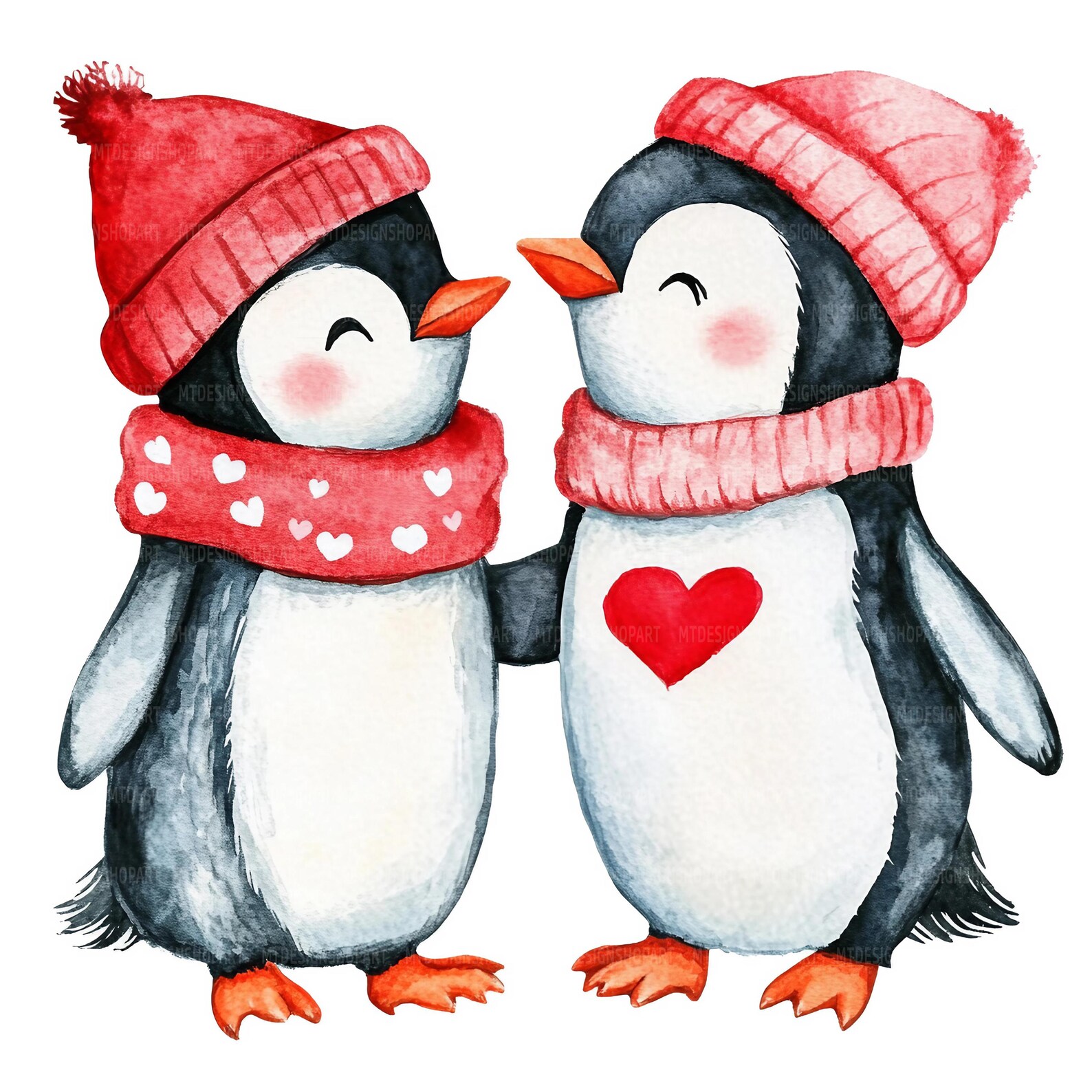 16 Valentine Penguins Clipart, Penguin Couple, Printable Watercolor ...