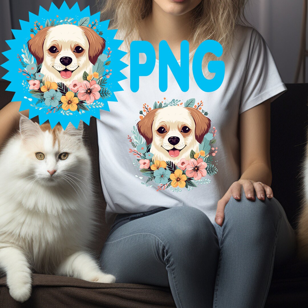 Dog With Flowers PNG Clipart, Dog Flowers Illustration, T-shirt Design ...