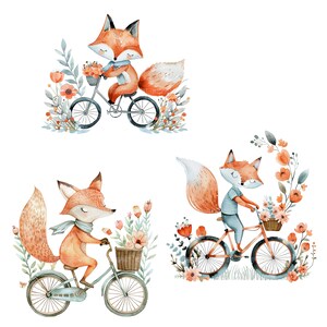 21 Fox Riding a Bicycle Clipart, Bike With Flowers, Printable ...