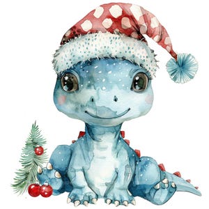 15 Christmas Dinosaur Clipart, Baby Dinosaur, Printable Watercolor ...