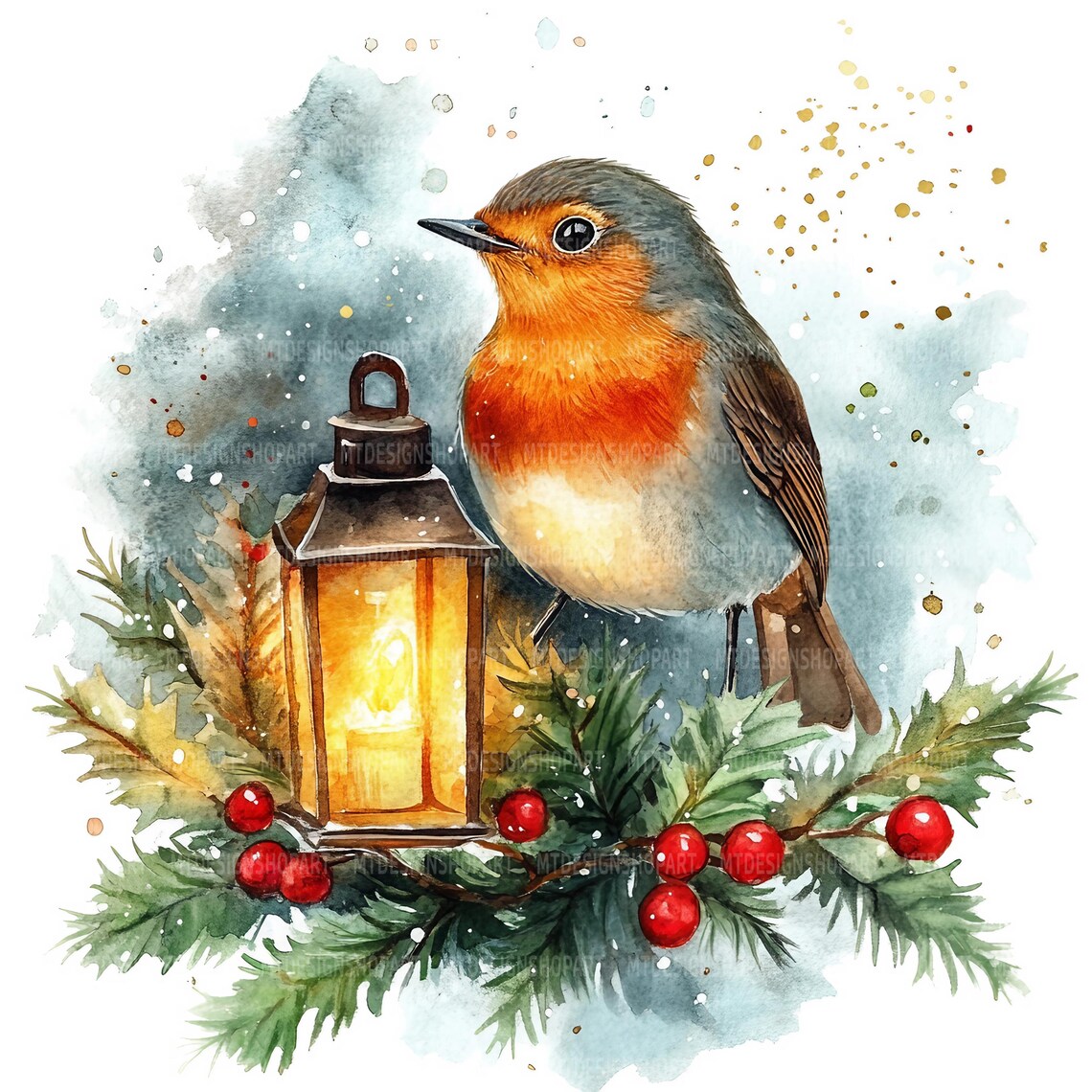 17 Robin and Lantern Christmas Clipart, Christmas Robin Clipart ...