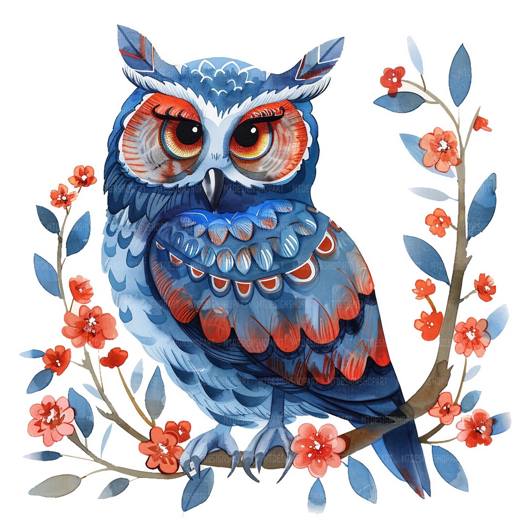 19 Folk Art Owl Clipart, Owl Clip Art, Printable Watercolor Clipart ...