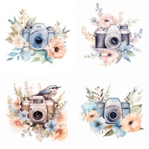16 Vintage Floral Camera Clipart, Camera Art, Printable Watercolor ...