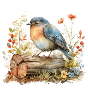 16 Charming Bird on Log Clipart, Bird on Branch Landscape, Printable ...